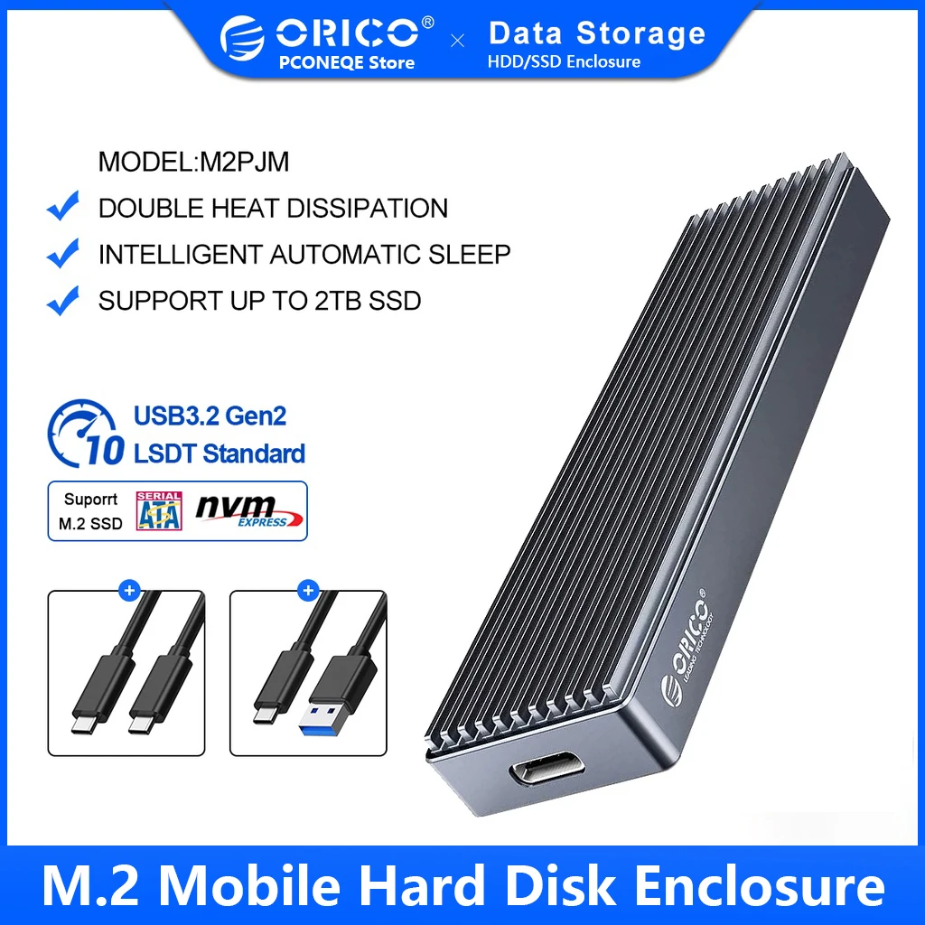 ORICO Dual Bay Aluminum M2 NVMe SSD Enclosure USB3.1 Gen2 10Gbps For