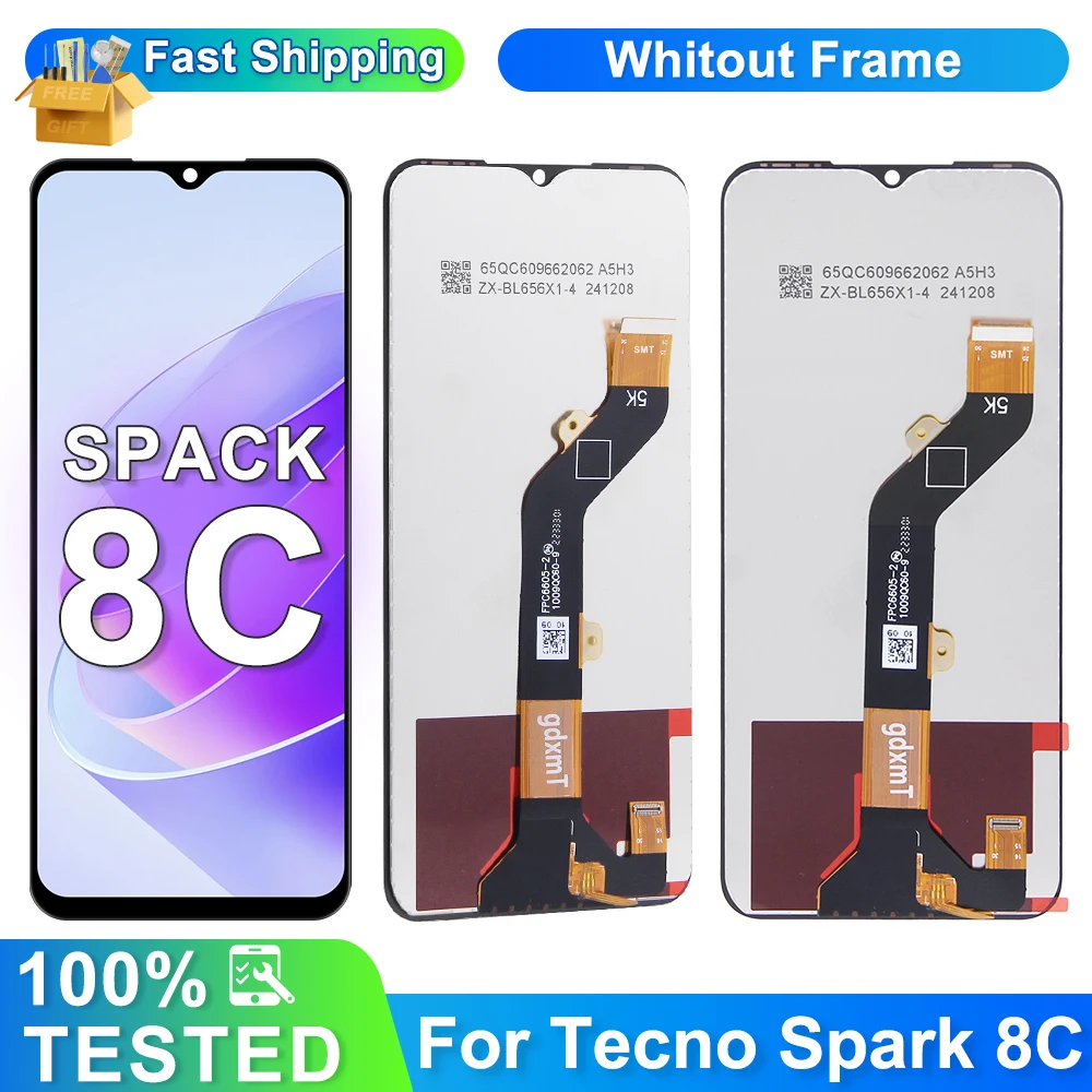 6,6 "для Tecno Spark 8C ЖК-дисплей с сенсорным экраном в сборе, дигитайзер для KG5K KG5J KG5N ...