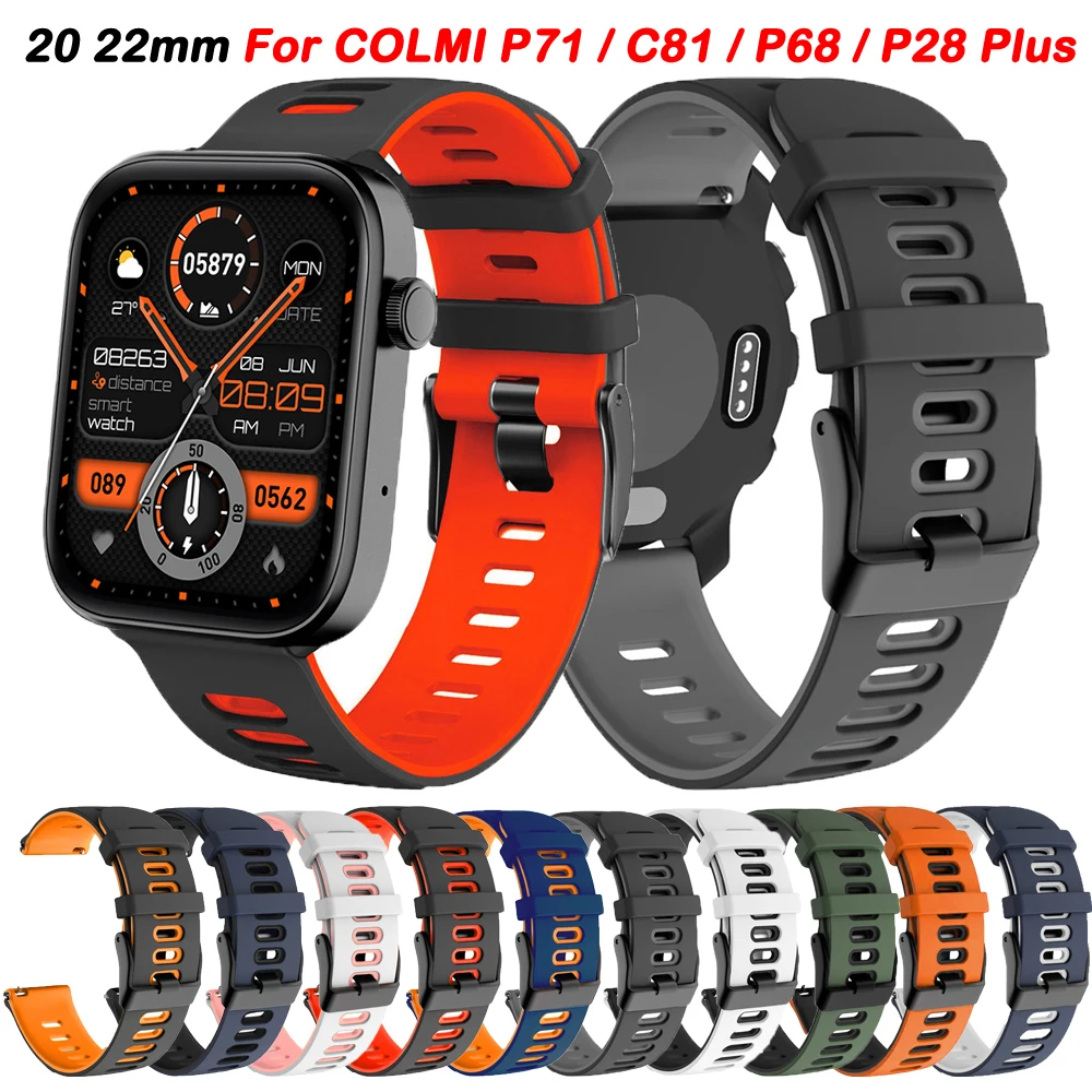 Ремешок двухцветный для COLMI P71 20 22 мм, силиконовый | AliExpress