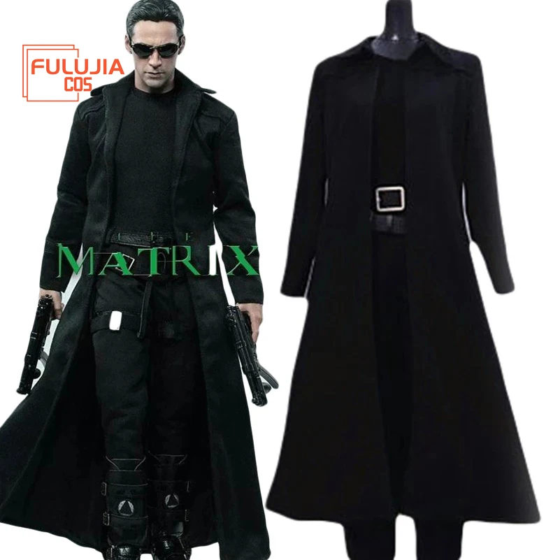 The Matrix Neo Cosplay Costume Black Trench Coat Custom Made Peach ...