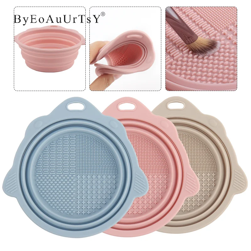 1pcs Silicone Makeup Brush Cleaner Folding Powder Puff Cleaning Bowl ...