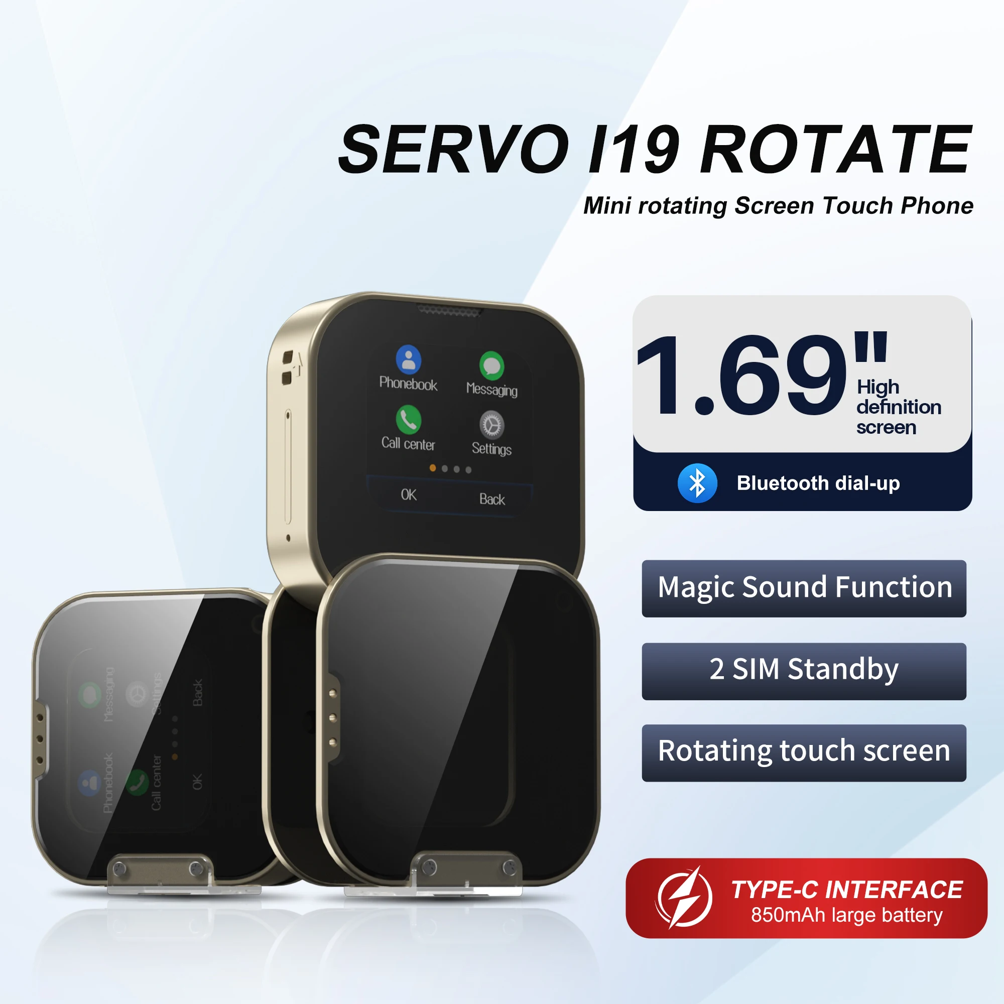 НОВЫЙ мини-мобильный телефон SERVO i19 с вращением, 1,69 дюйма, сенсорный экран, 2G, GSM ...