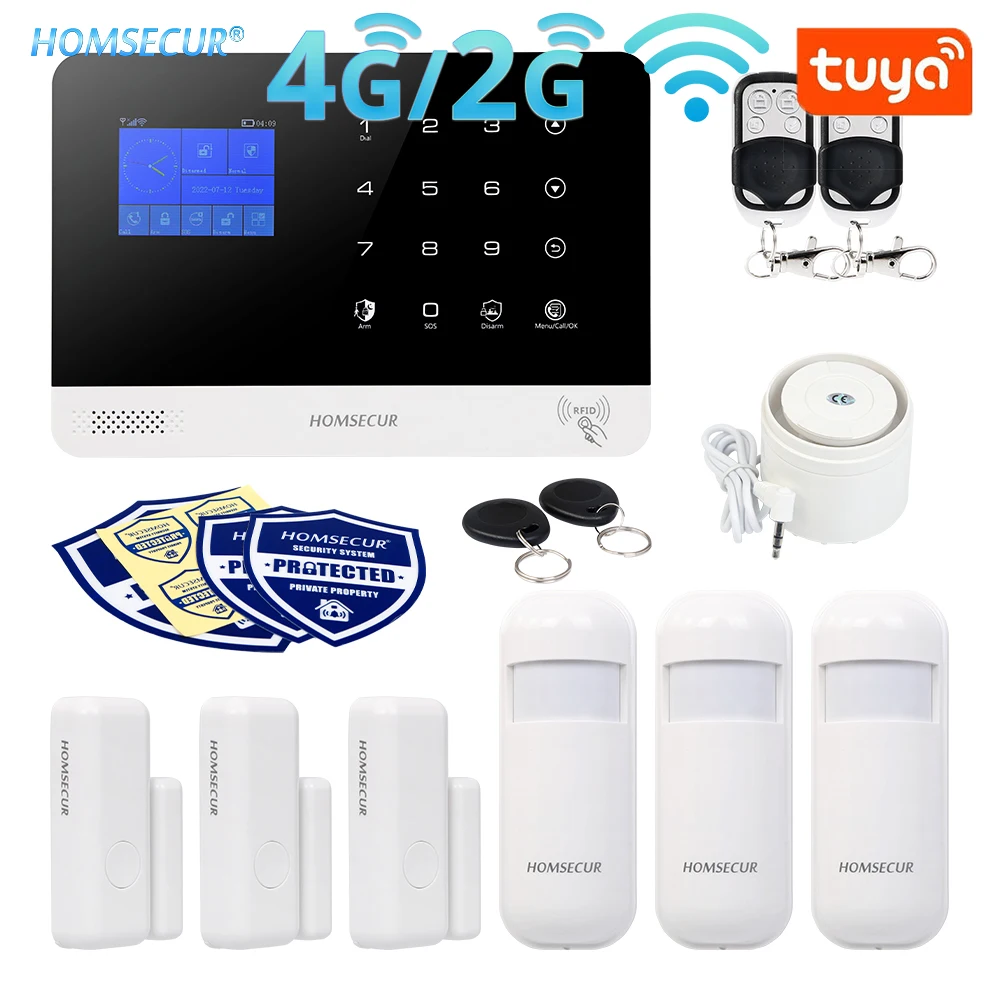 HOMSECUR 433MHz Wireless&Wired 4G/GSM WIFI Home Burglar Security Alarm ...