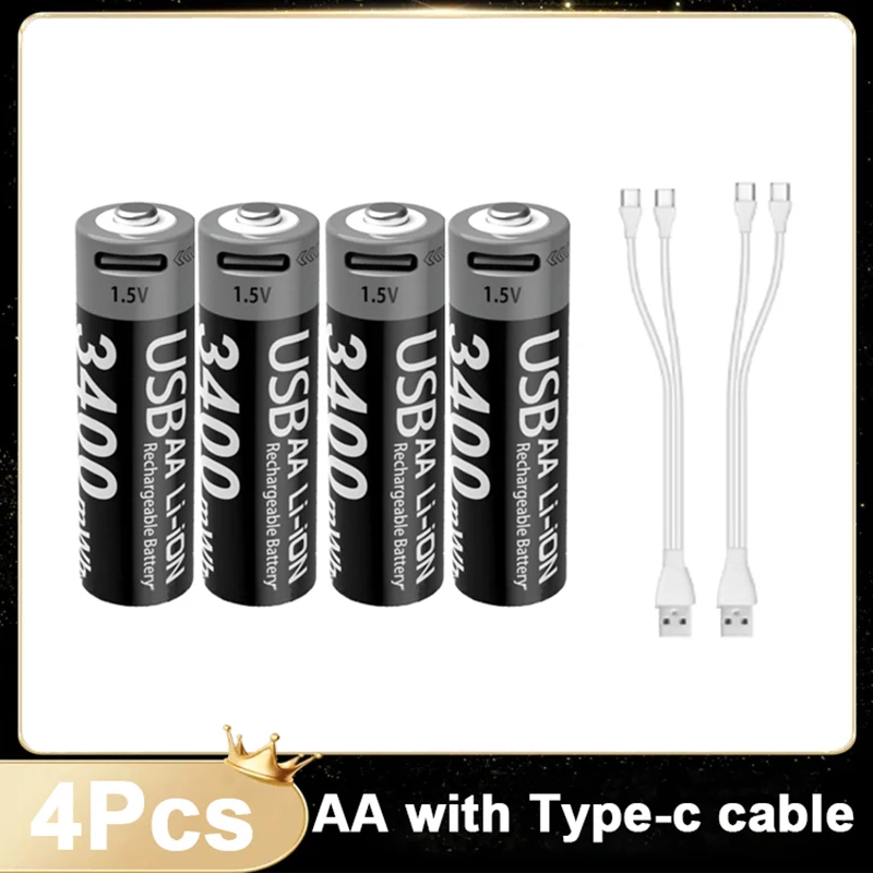 2-20Pcs 1.5V AA 3400mWh USB Rechargeable Lithium-ion Batteries 1.5V aa ...