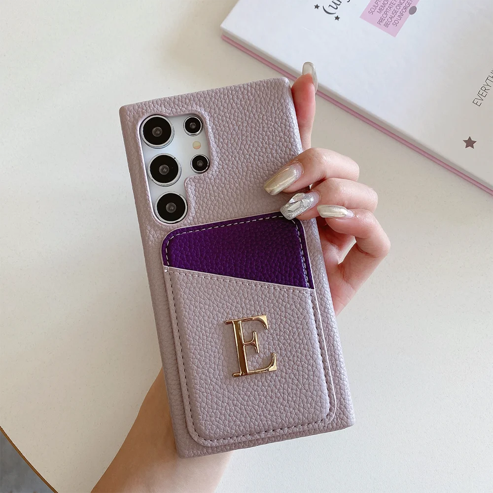 Кожаный чехол по индивидуальному заказу, держатель для карт с именем и буквой Samsung для S25 ...