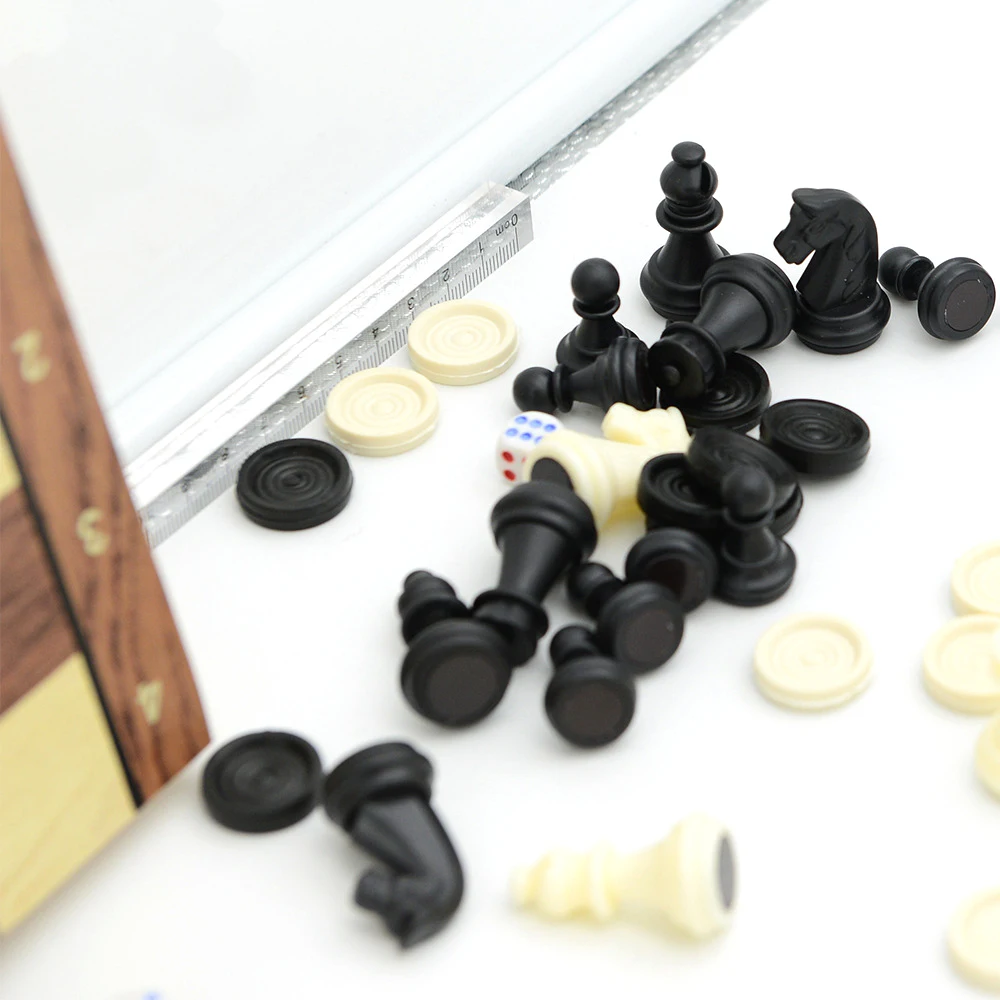 15 Inch Wooden Folding Chess & Checkers Set 6cm Height King Chess Wood ...
