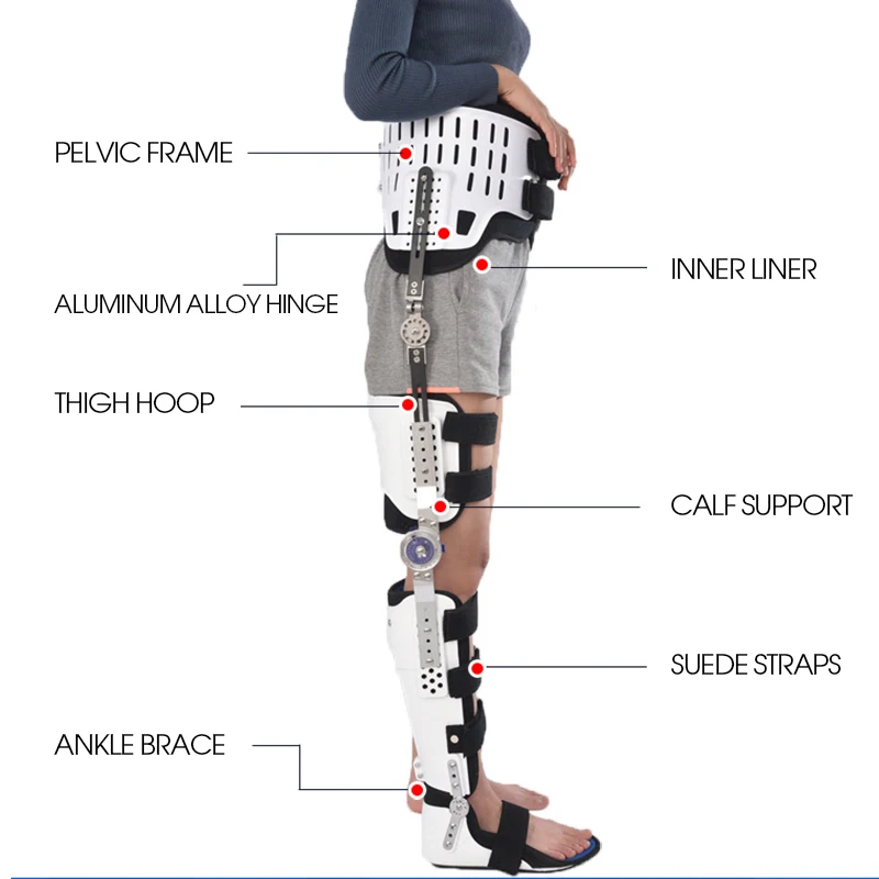 Knee Ankle Foot Fixed Support Adjustable Lower Limb Orthosis Thigh ...