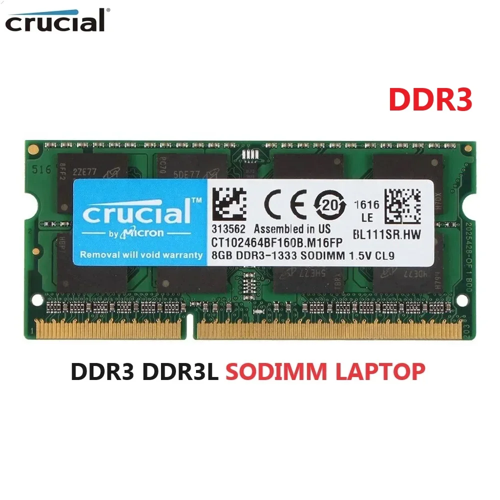 Оперативная память Crucial для ноутбука Ddr3 Ddr3l Ram 8 16 ГБ 1333 МГц 1600 МГц 1866 МГц