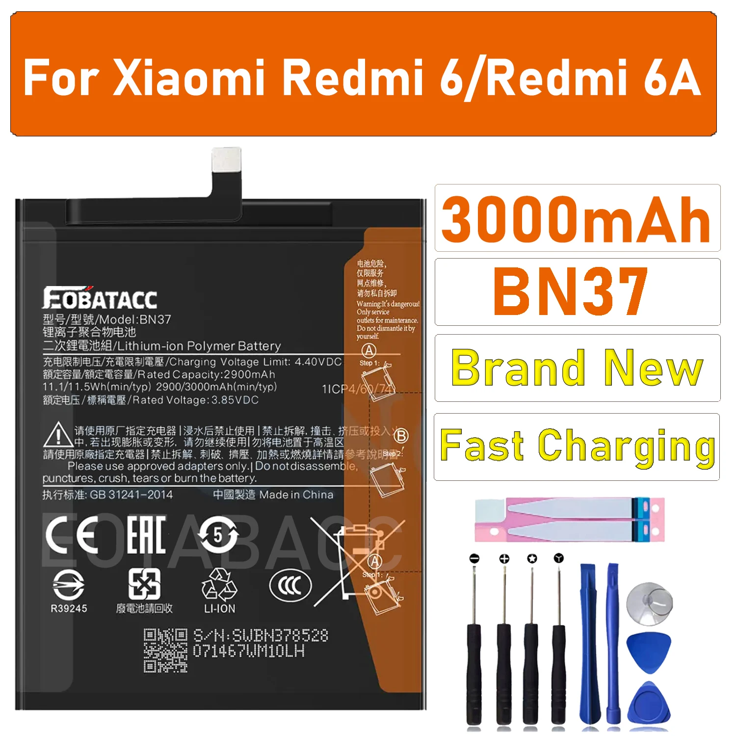 2025 лет EOBATACC 100% новый аккумулятор BN37 3000 мАч для Xiaomi Redmi ...