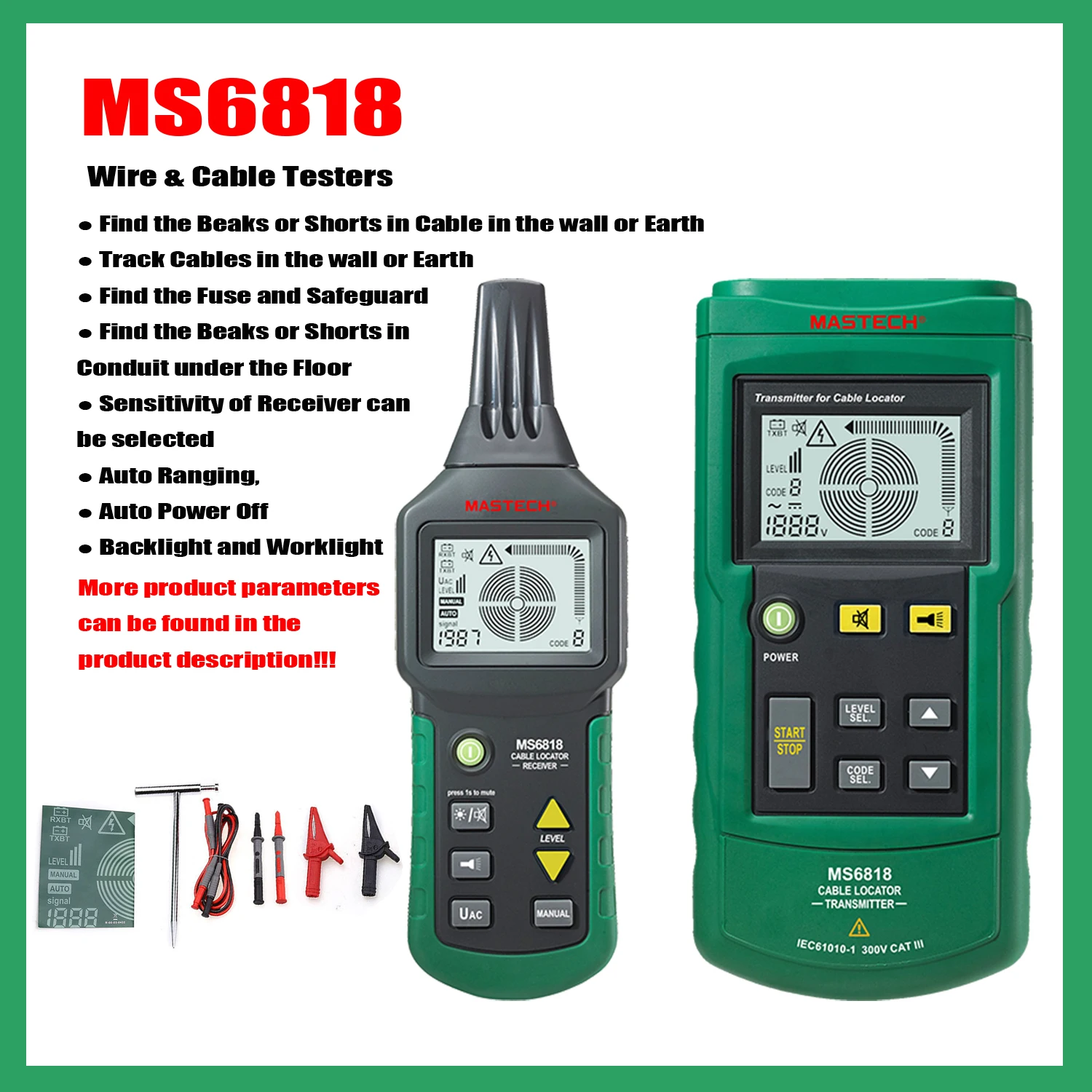 Портативный профессиональный тестер проводов и кабелей MASTECH MS6818 ...