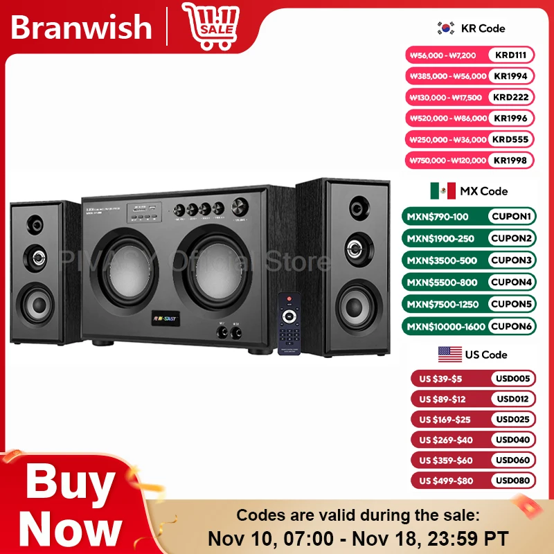 Комбинированный звуковой ящик с Bluetooth, трехсторонний Hi-Fi активный ...