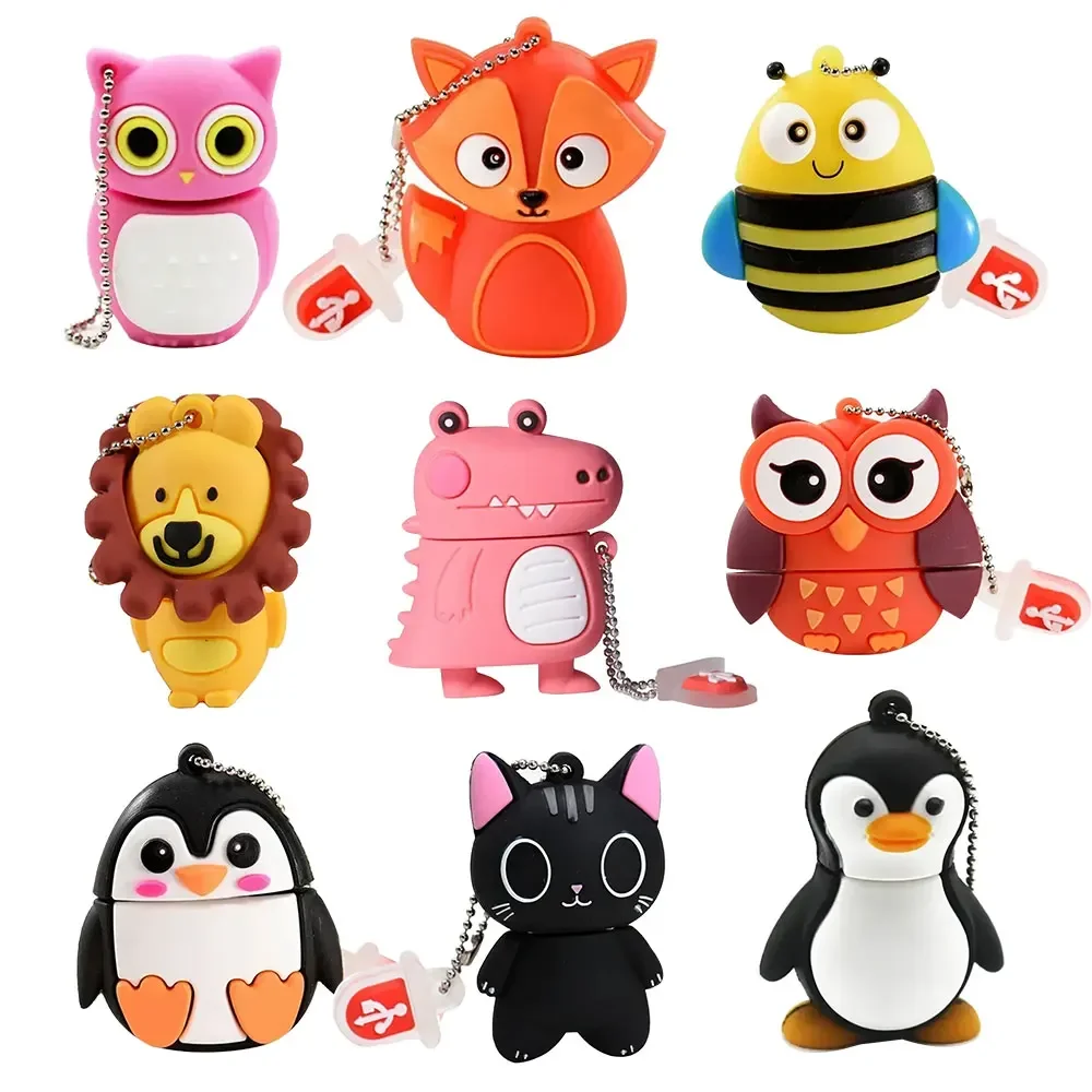 Cute Cartoon USB Stick 128GB Animal Penguin Flash Drive 64GB Cat Owl ...