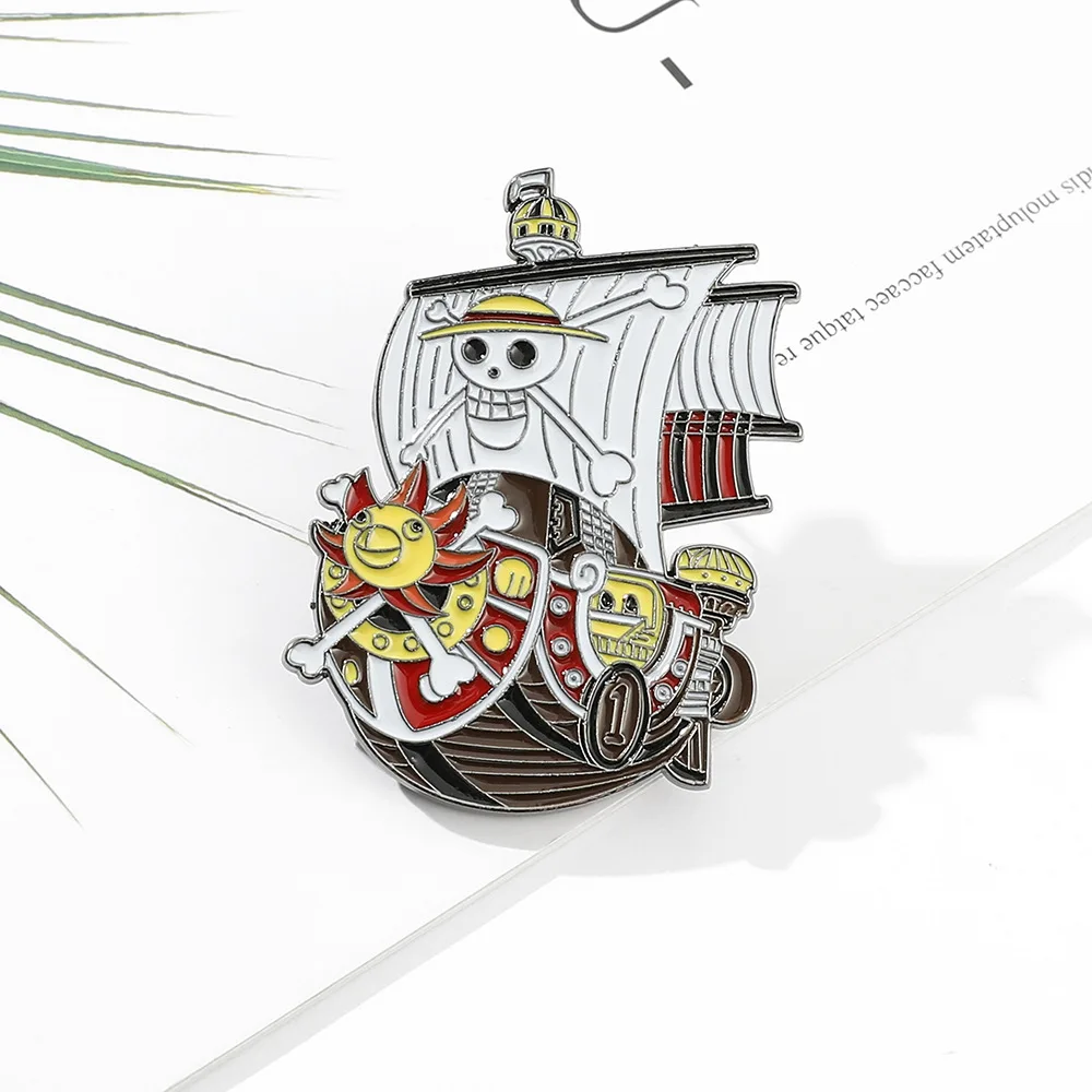 Thousand Sunny Enamel Pins Pirate Ship Lion Boat Sunflower Brooches ...