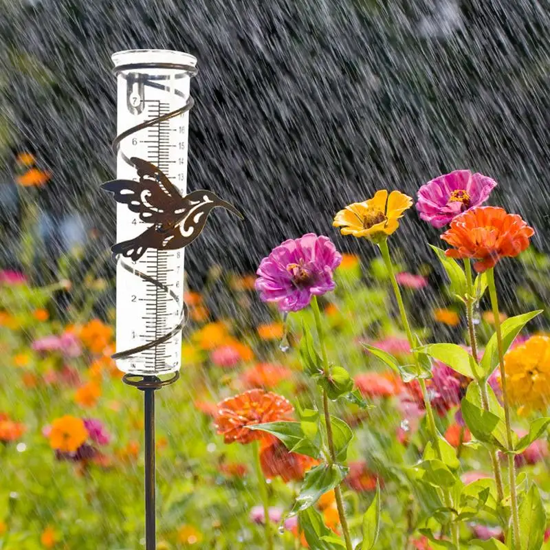 Outdoor Glass Rain Gauge Hummingbird Shape Spiral Rain Gauge With Metal ...