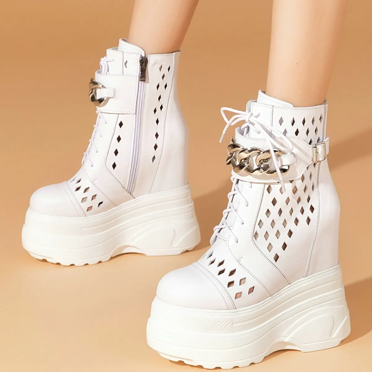 Женские ботильоны из натуральной кожи на танкетке и высоком каблуке ...