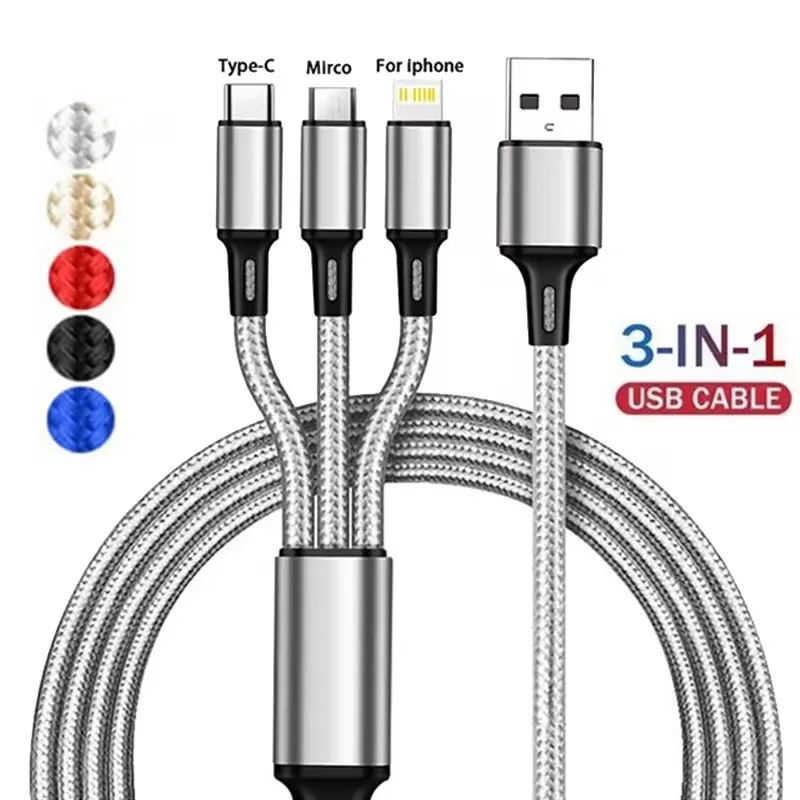 USB-кабель 3 в 1 с нейлоновой оплеткой для быстрой зарядки | AliExpress