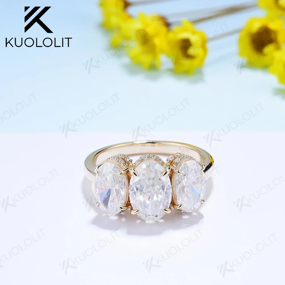 Kuolit 4.1CTW измельченный лед Moissanite кольца для мужчин и женщин Soild 14K 10K желтое золото ...