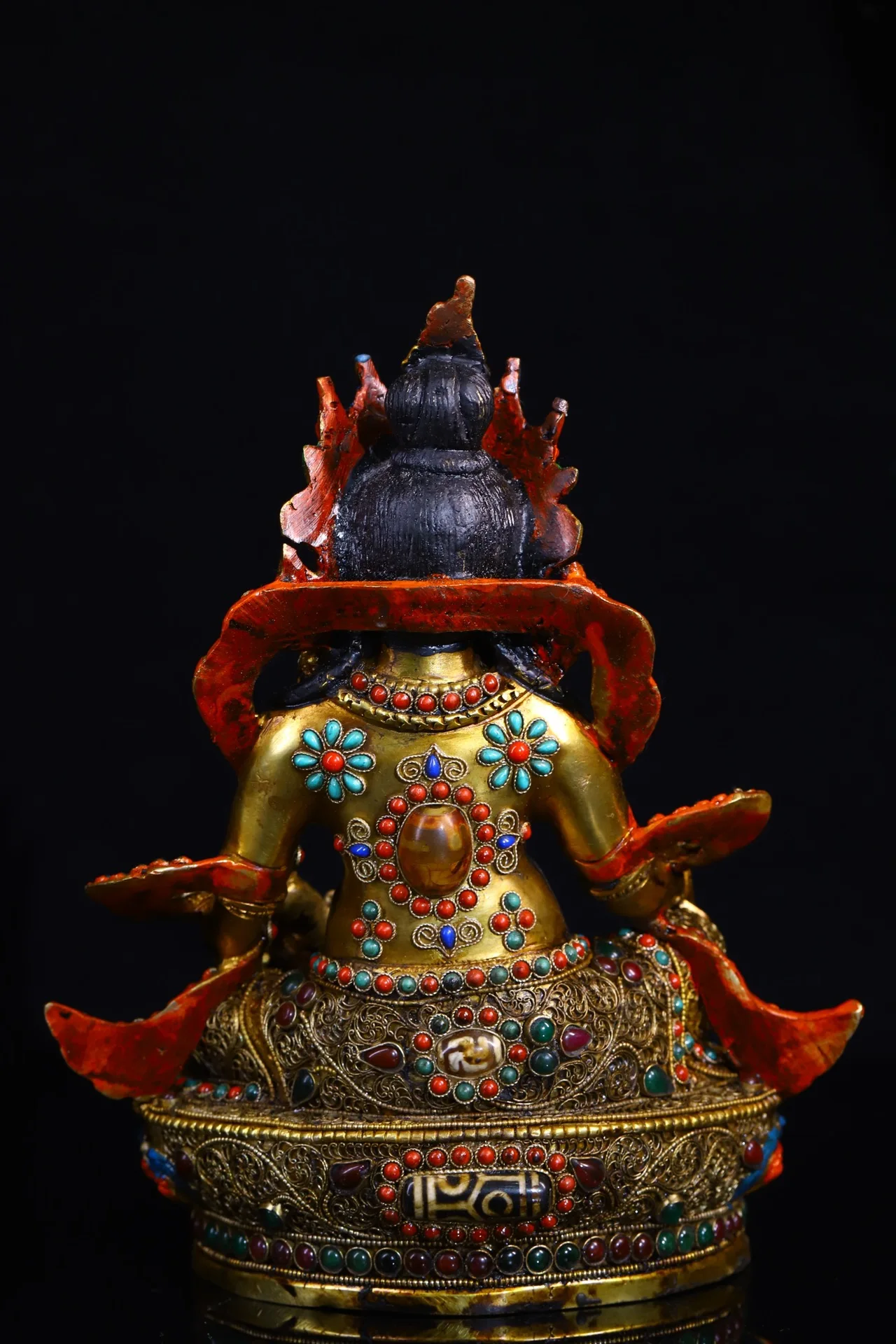9" Tibetan Temple Collection Bronze Outline in gold Painted Gem Huang ...