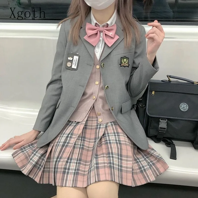 Xgoth Ins Jk костюм японская Студенческая куртка с лацканами белые рубашки повседневные Жилеты ...