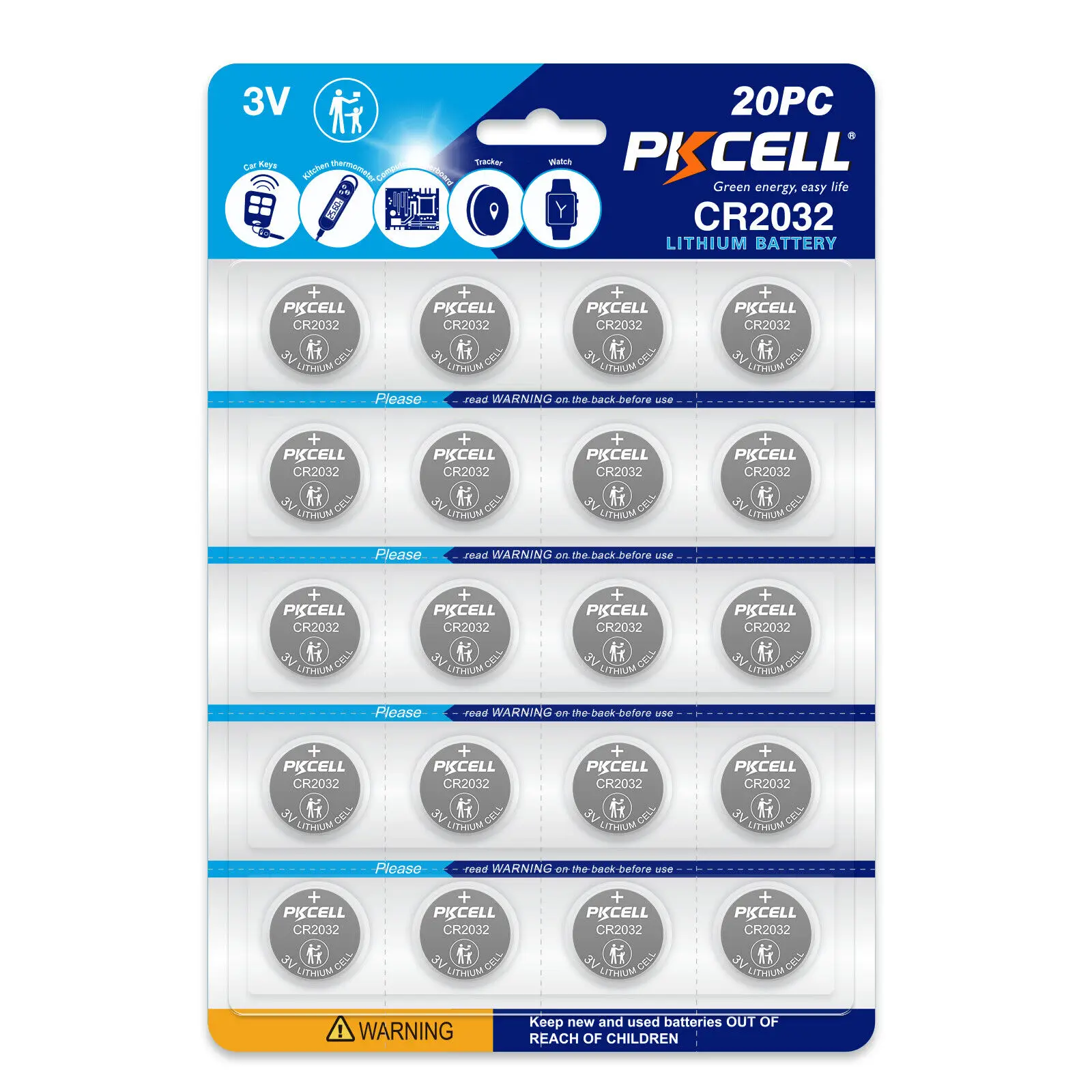PKCELL 20PCS CR2032 3V Button Batteries BR2032 DL2032 ECR2032 Cell Coin ...