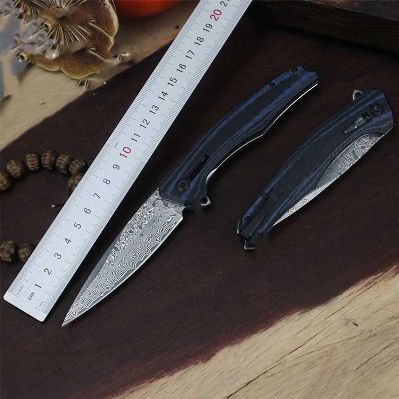 Нож складной из дамасской стали, черный и синий цвета | AliExpress