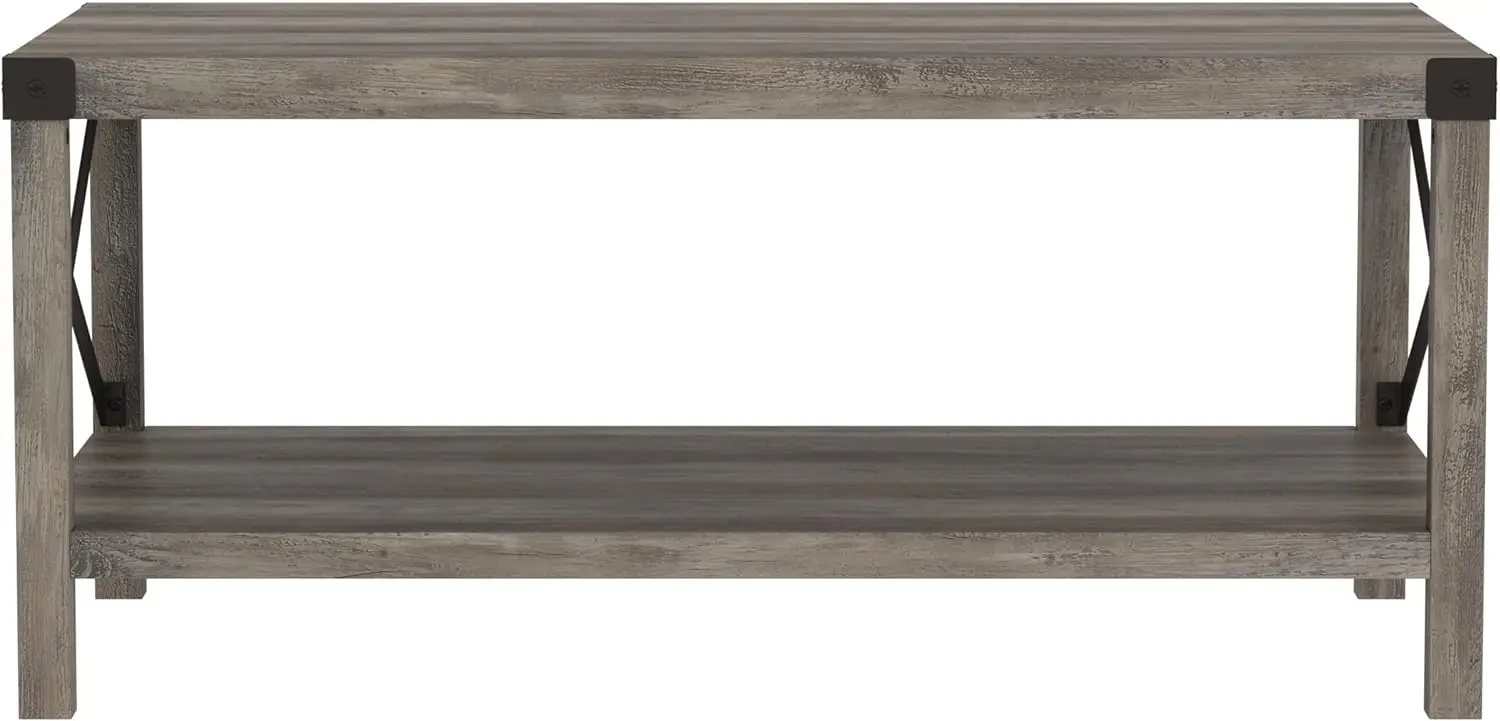 Modern Farmhouse Metal X Coffee Table, 40 Inch, Grey Wash Table top ...