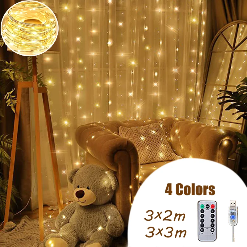 Светодиодная гирлянда из медной проволоки 3x3x2 м | AliExpress