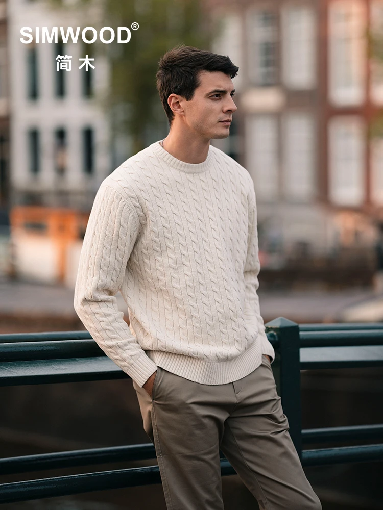SIMWOOD 2024 Autumn Winter New Oversized Cable Knit Sweaters Men Long ...