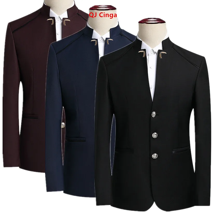 Мужской пиджак с длинным рукавом в китайском стиле, приталенное пальто ...