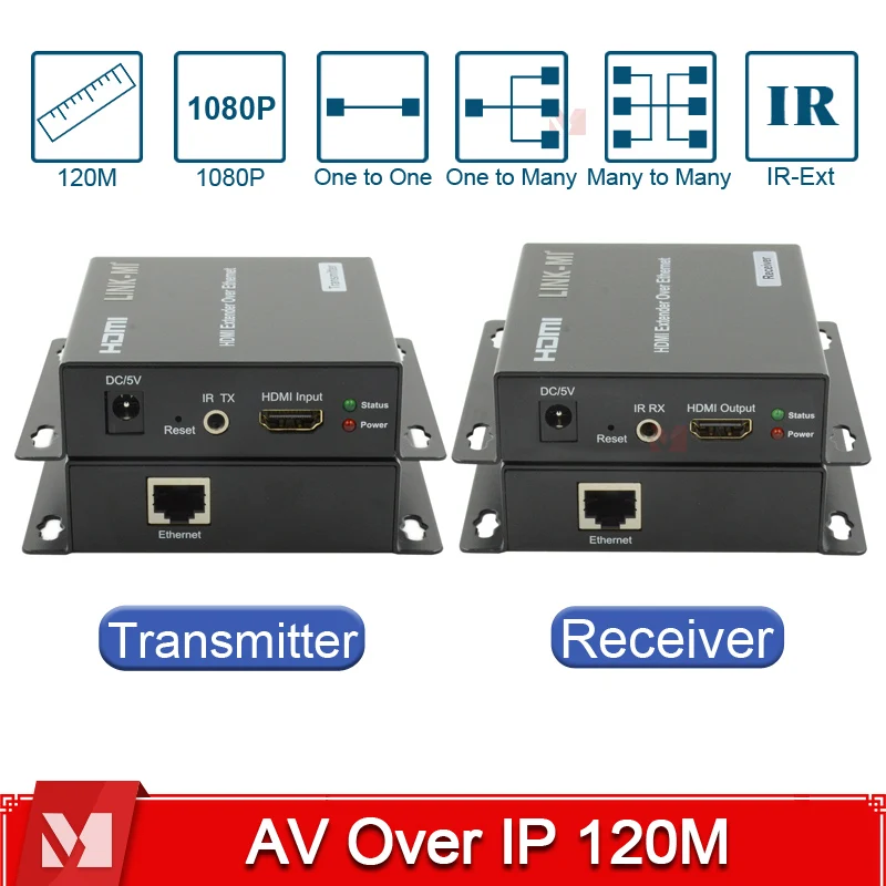 120 м HDMI-удлинитель через Ethernet Cat5e IR LAN Многоадресная ...