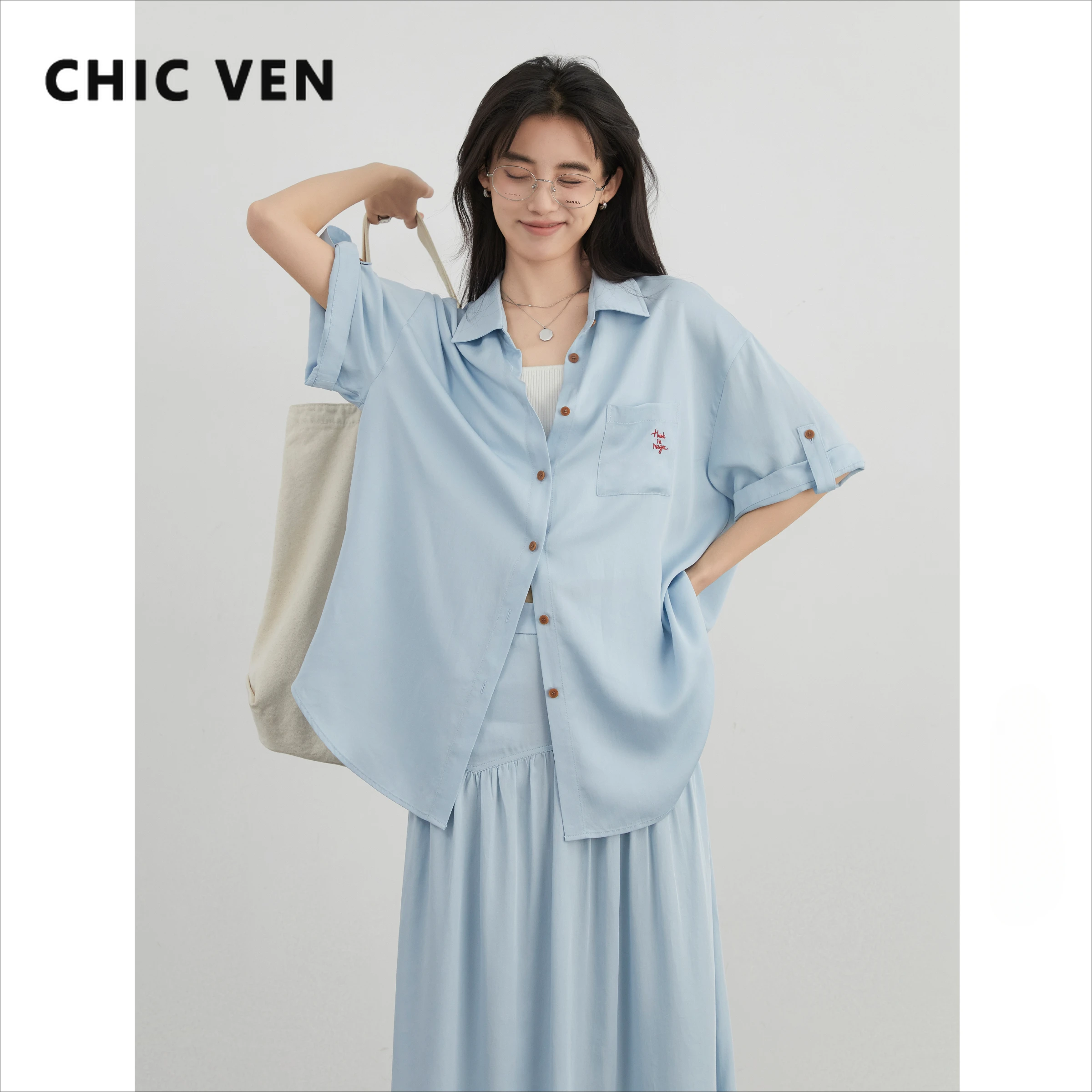 Женские рубашки CHIC VEN, свободные повседневные блузки с короткими ...