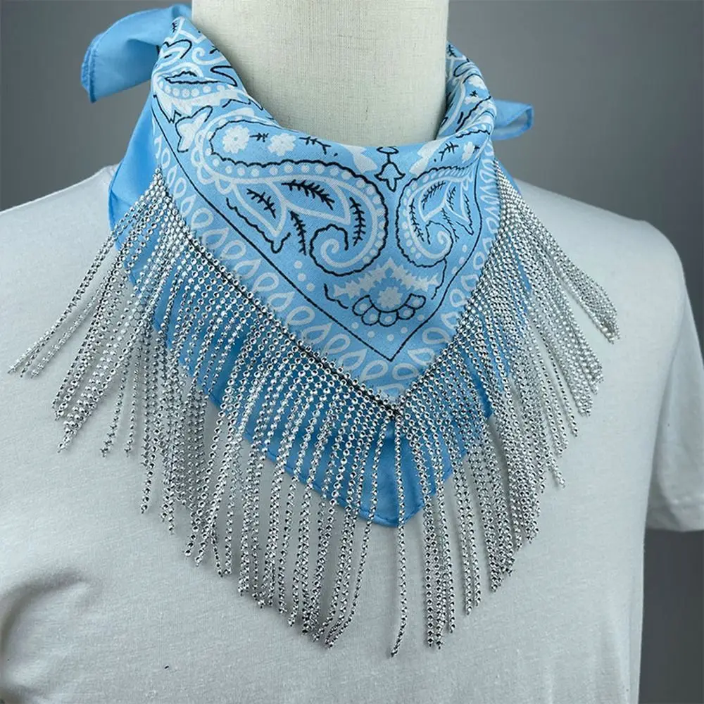 1PC Retro Diamond Chain Fringe Bandana Women Versatile Turban Headscarf ...
