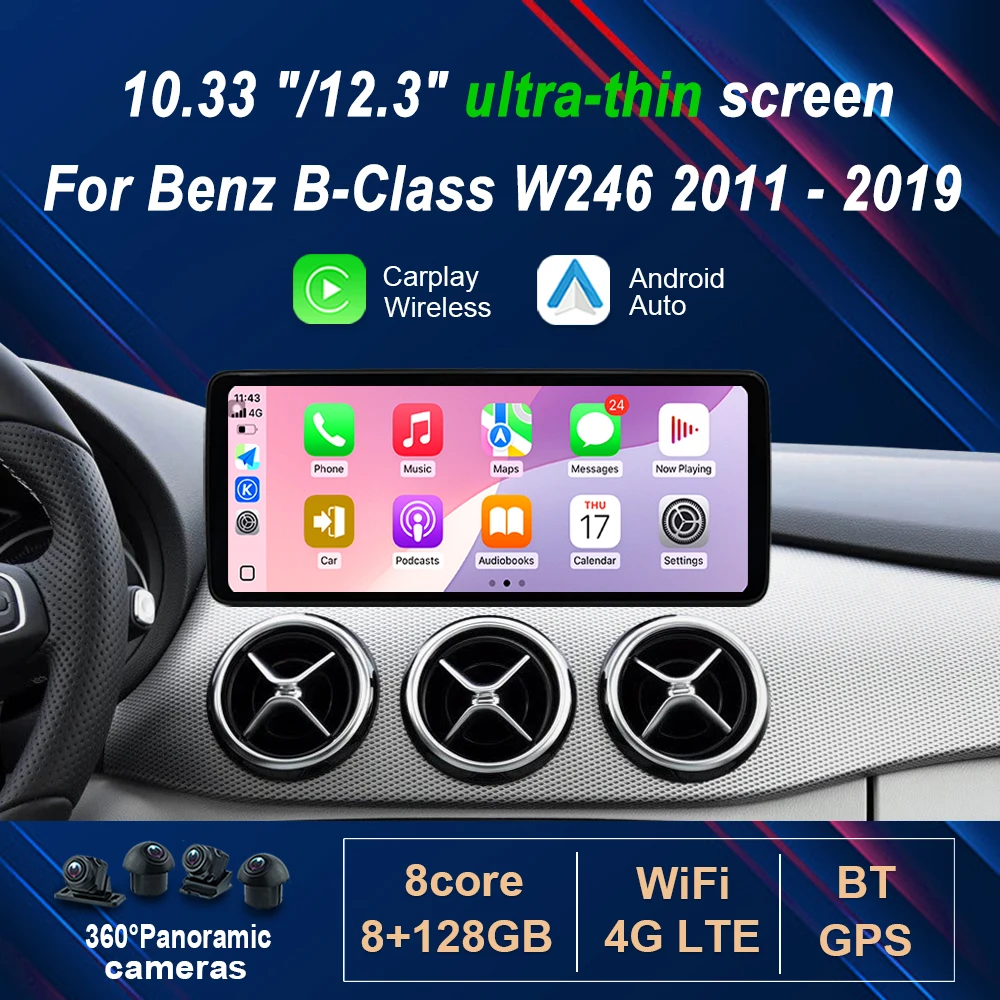 Для Mercedes Benz B-Class W246 W245 2011-2019 Android 14 Беспроводной ...
