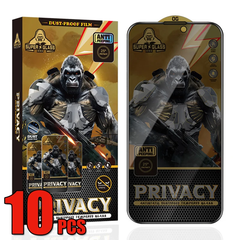 10pcs Super Privacy Tempered Glass Screen Protector Film Anti Peeping ...