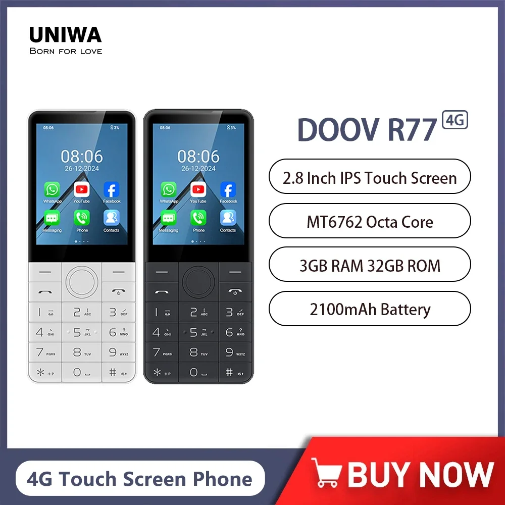 DOOV R77 4G умная клавиатура с сенсорным экраном мобильный телефон без камеры 3 ГБ + 32 ГБ 2100 ...