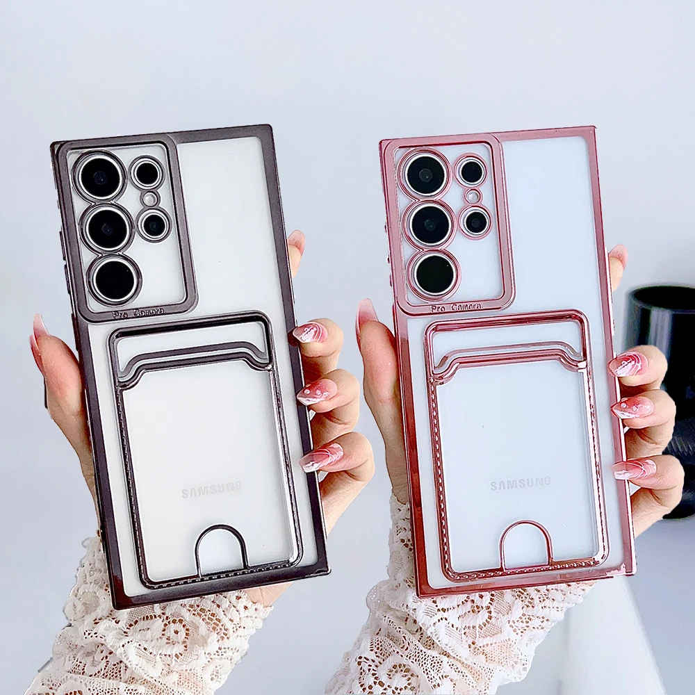 Прозрачный чехол-кошелек с карманом для карт для Samsung Galaxy S25 S24 S23 S22 S21 S20 Plus ...