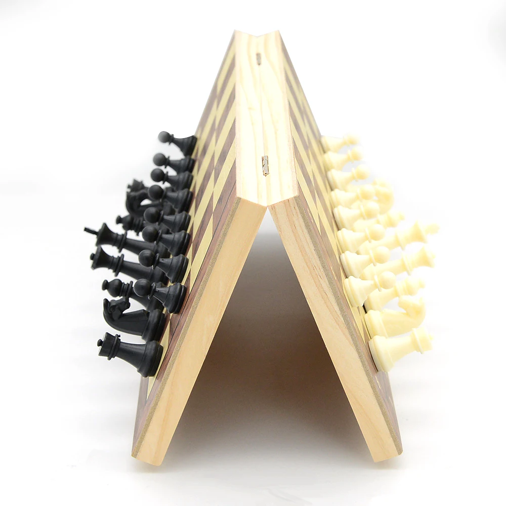 15 Inch Wooden Folding Chess & Checkers Set 6cm Height King Chess Wood ...