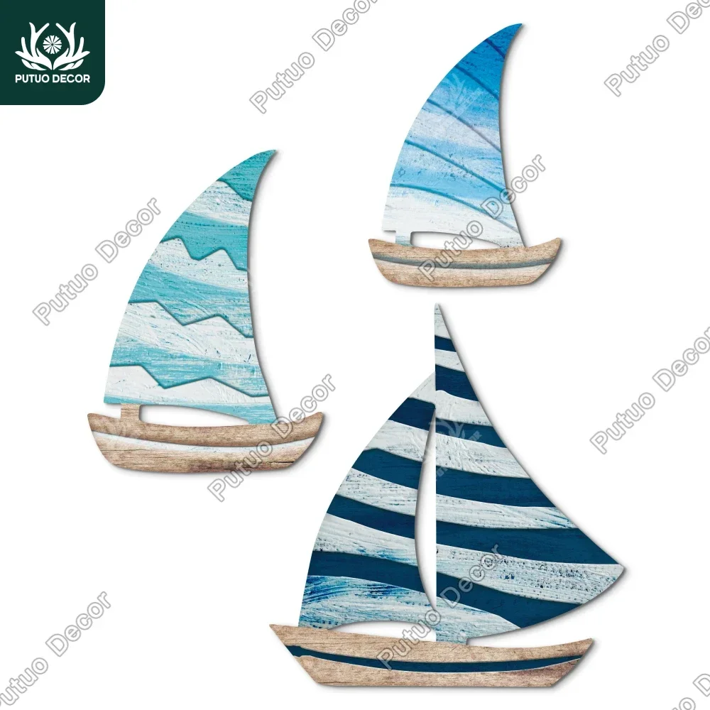 Putuo Decor 3 шт Деревянный настенный декор для парусника синий деревянный знак настенное
