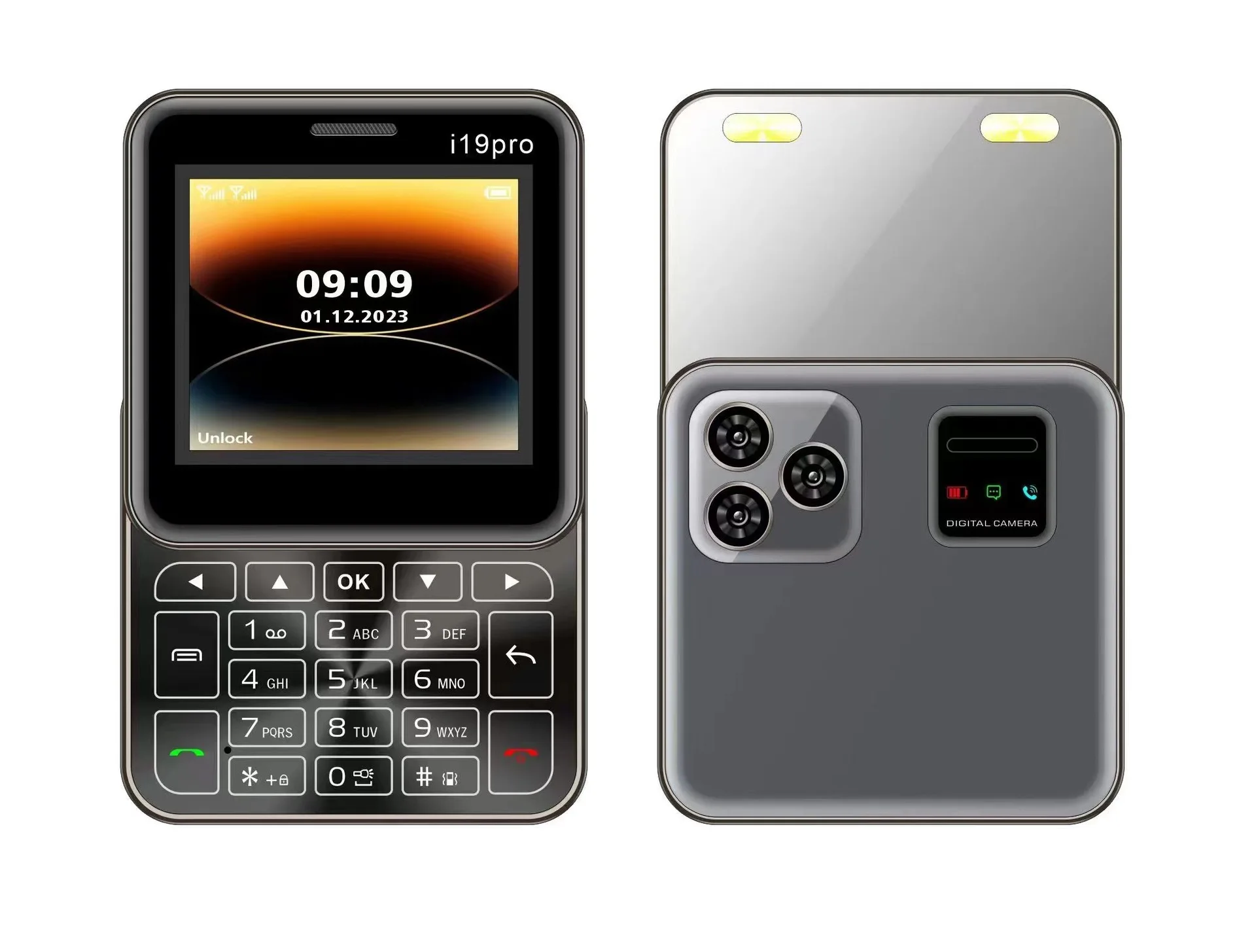 i19 Pro Мини-мобильный телефон с квадратной кнопкой, 2,4-дюймовый ...