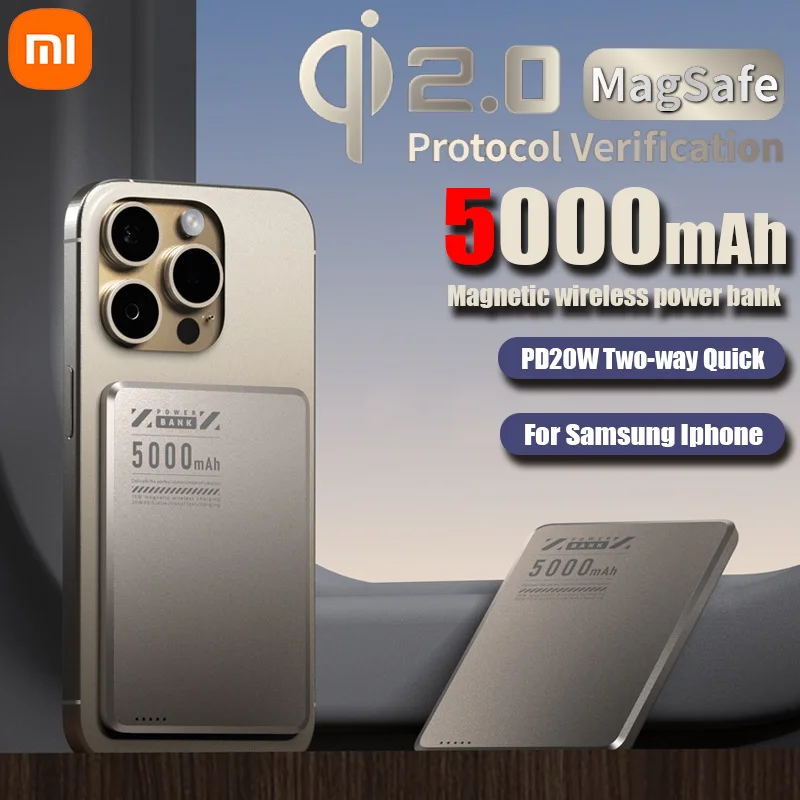 Супертонкий магнитный внешний аккумулятор Xiaomi 5000 мАч из сплава, аккумулятор Qi2, быстрая ...