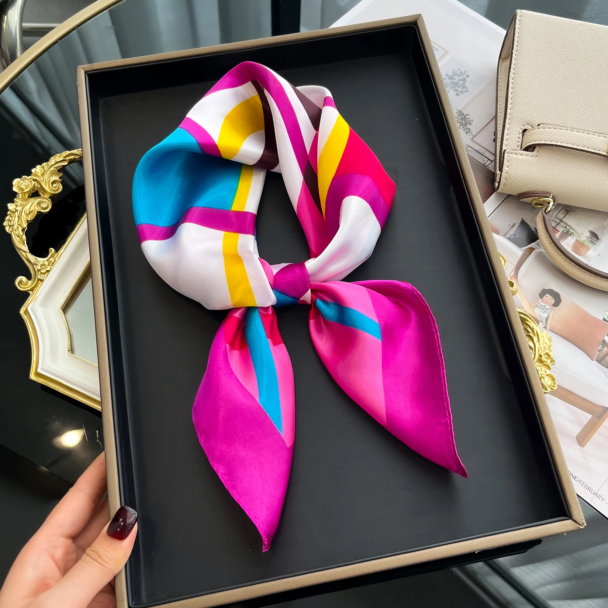 Роскошный квадратный шелковый шарф для женщин, повязка на голову ...