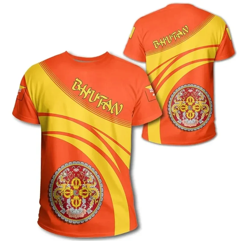 Kingdom Of Bhutan Map Flag 3D Print T Shirt Bhutan Coat Of Arms Graphic ...