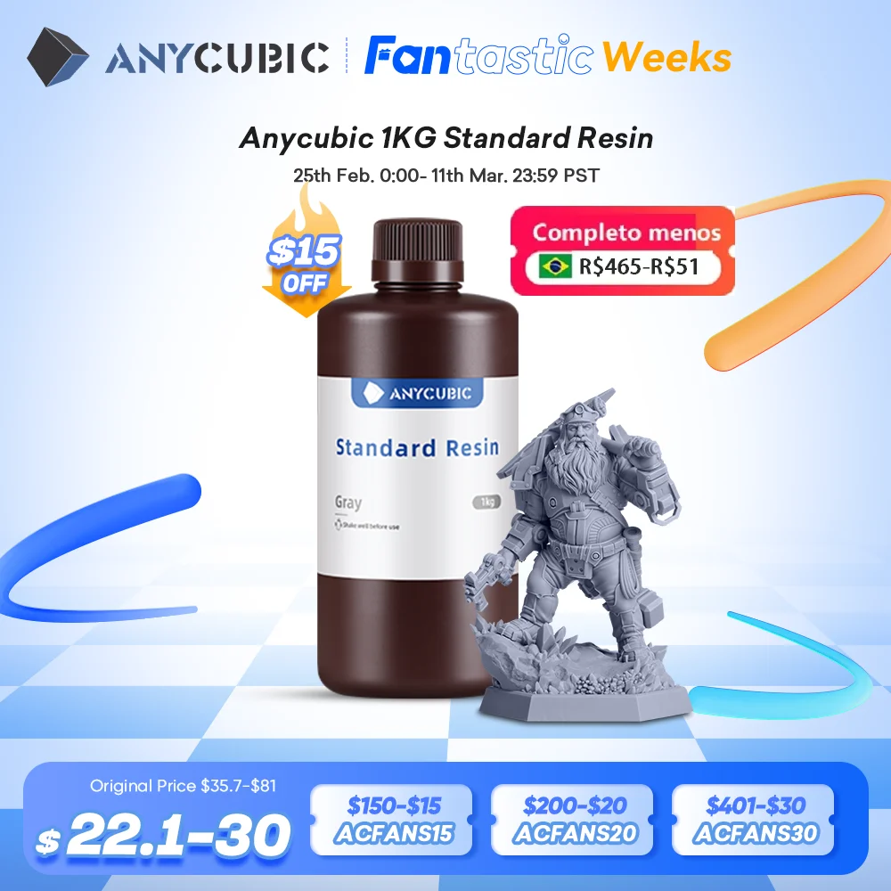 ANYCUBIC 1 кг Стандартная смола V2 жидкая фотополимерная смола 405 нм ...