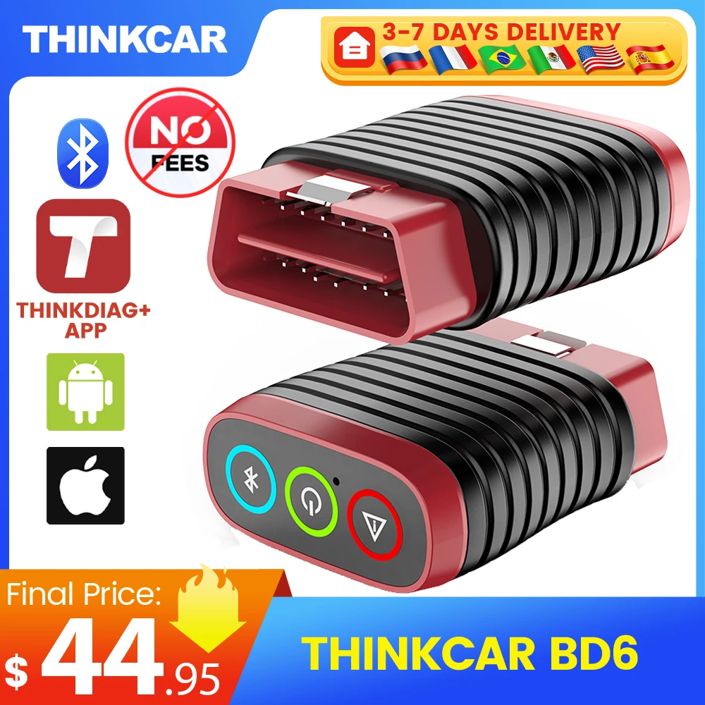 THINKCAR BD6 Bluetooth OBD2 Диагностический инструмент, полносистемный автомобильный сканер OE ...