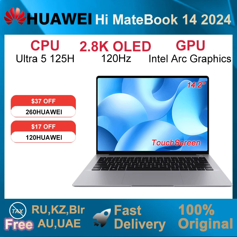 Ноутбук Hi MateBook 14,2 дюйма 2,8 дюйма 2,8 ГБ OLED 120 Гц с сенсорным экраном Ultra 5-125H 16 ...