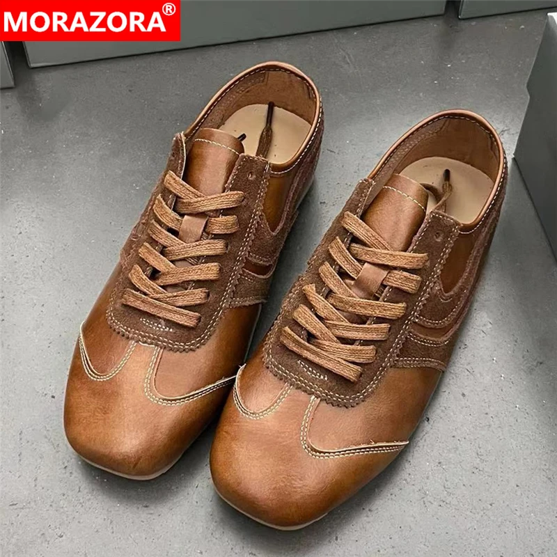 MORAZORA/2020 новые женские кроссовки из спилка, модные туфли на плоской подошве со шнуровкой ...