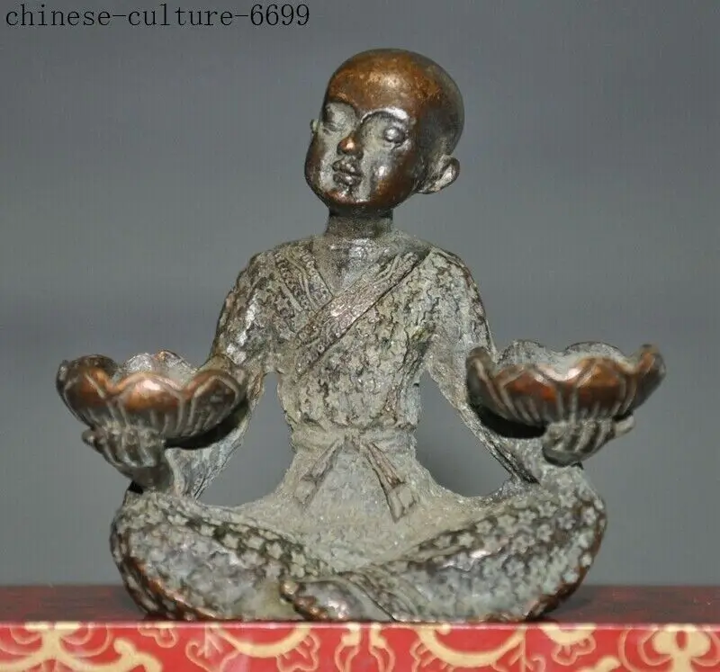 chinese Buddhism temple bronze Monk Boy statue Candle Holder ...