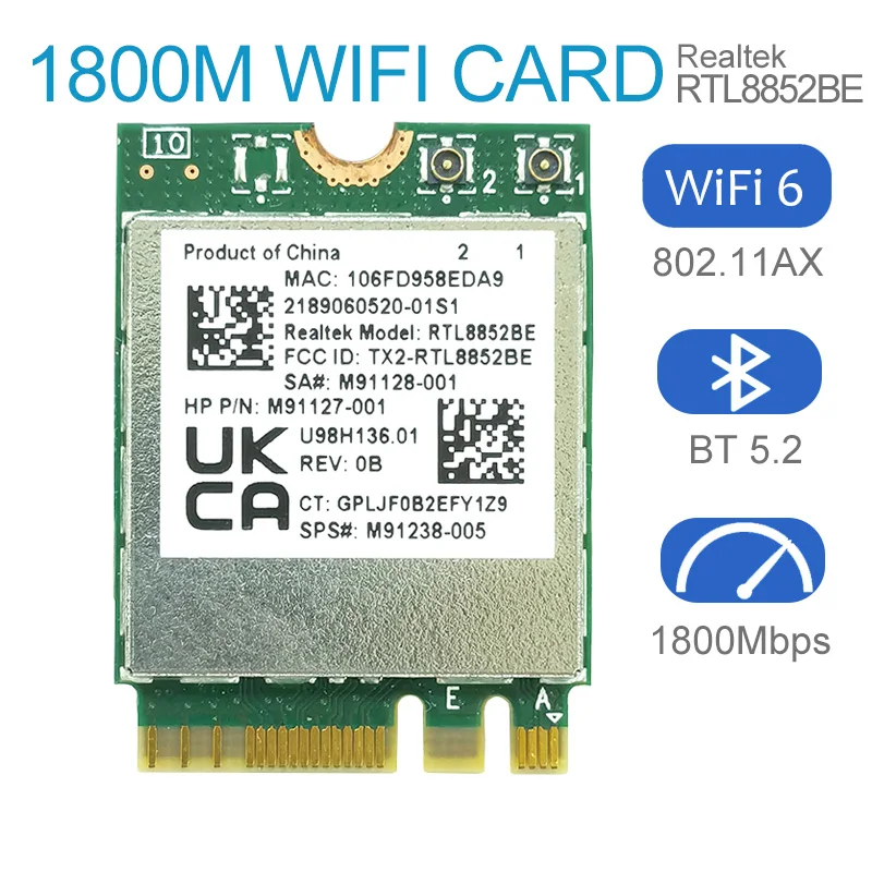 Wi-Fi 6 Realtek RTL8852BE сетевая карта 1800 Мбит/с BT 5,2 ...