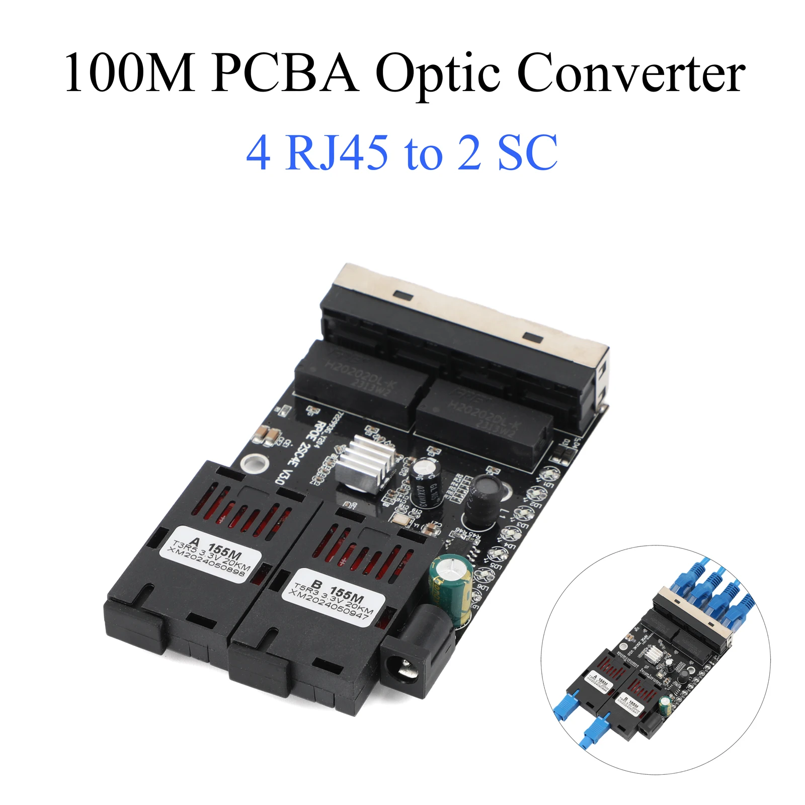 Оптоволоконный медиа-конвертер 100M 4 RJ45 до 2 SC A + B, оптический ...