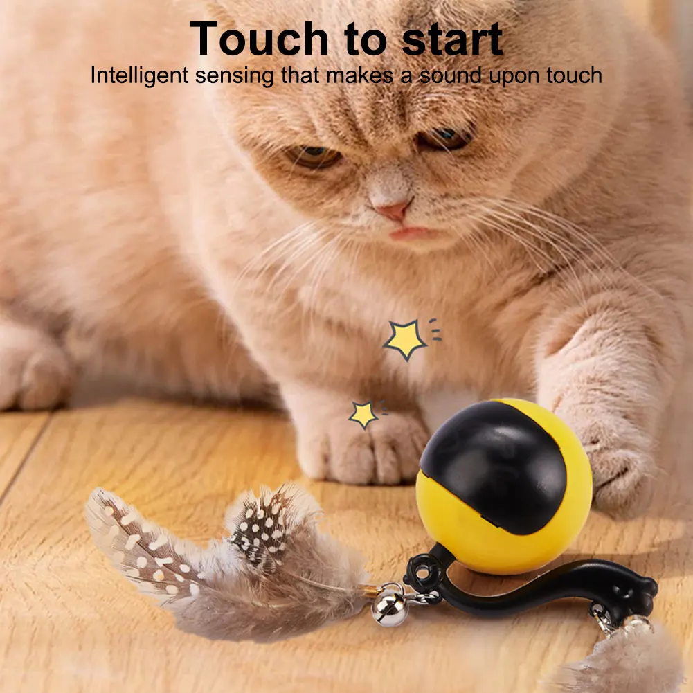 Интерактивный мяч для кошки с перьями и звуковым автоматическим ...